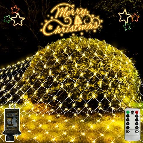 JXLEDAYY Christmas Net Lights Outdoor 200 LED 9.8x6.6 FT Mesh Lights ...