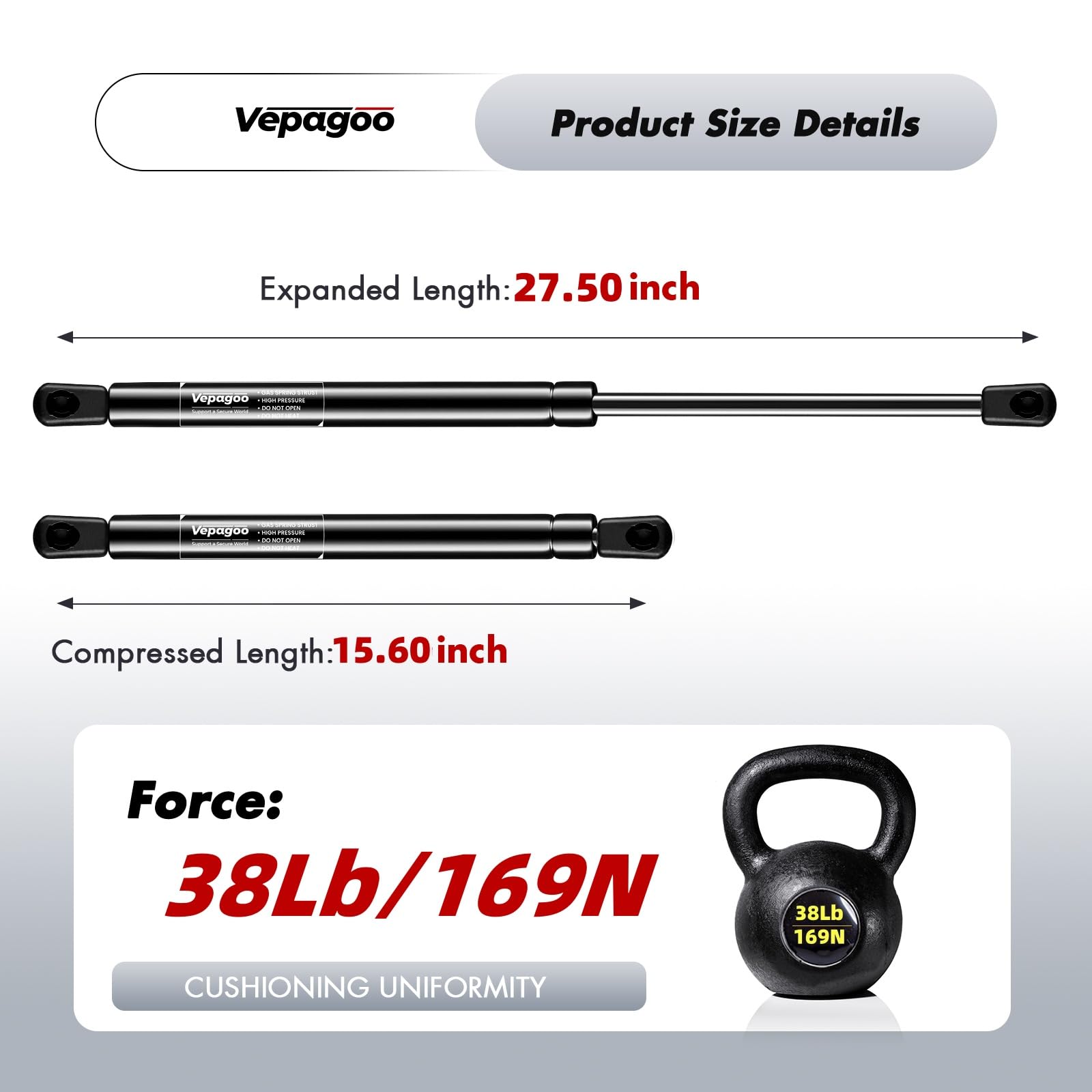 Snapklik.com : Vepagoo 27 Inch 38Lb/169N Per Gas Struts Shock Lift ...