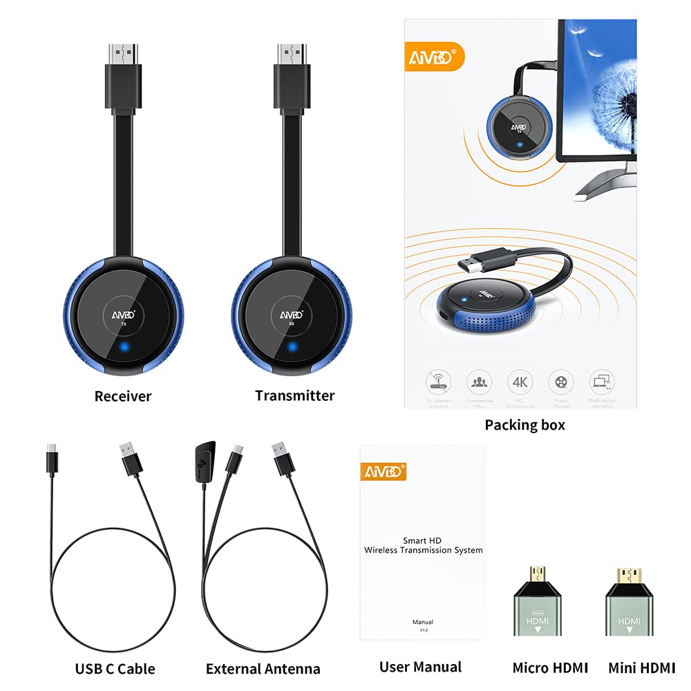 Wireless HDMI Transmitter and Receiver 4K, TIMBOOTECH Streaming Media ...