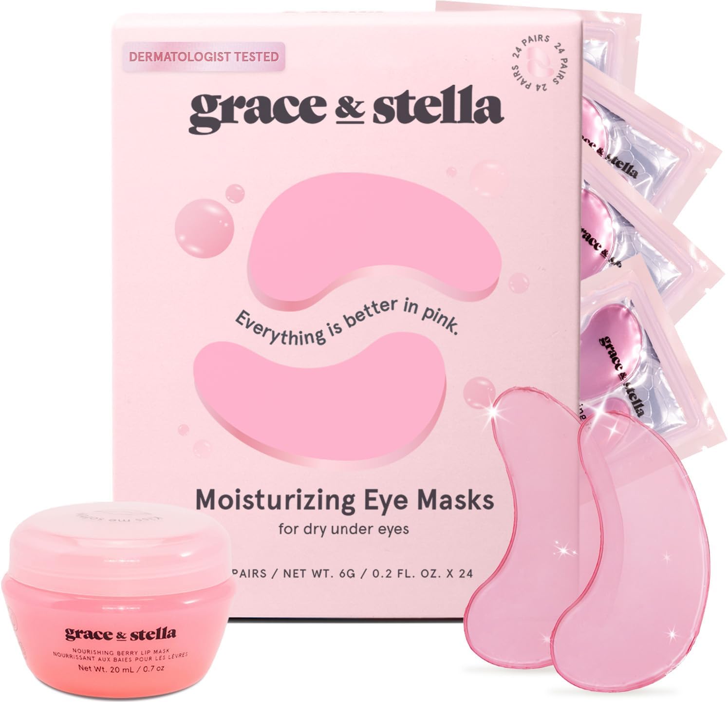 Amazon.com: grace & stella Eye Mask Pink 24 Pairs + Hyaluronic Acid ...