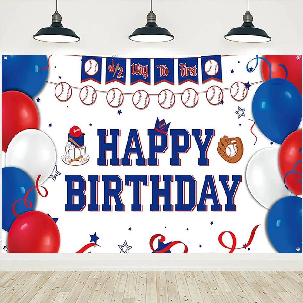 Amazon.com: Sports Baseball Themed Happy Birthday Backdrop Banner Large ...