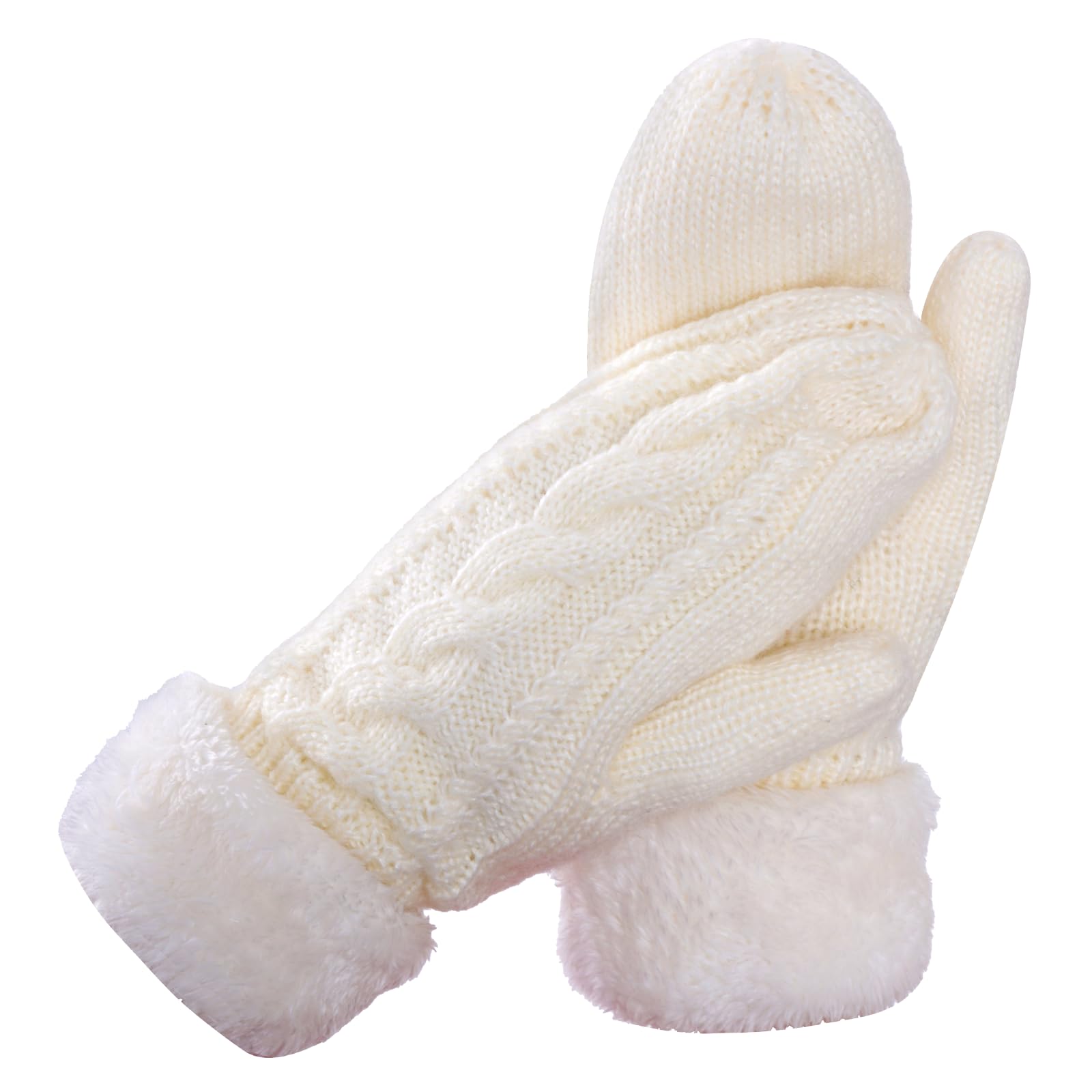hoyuwak Women's White Mittens Warm Winter Mittens White Knit Gloves ...