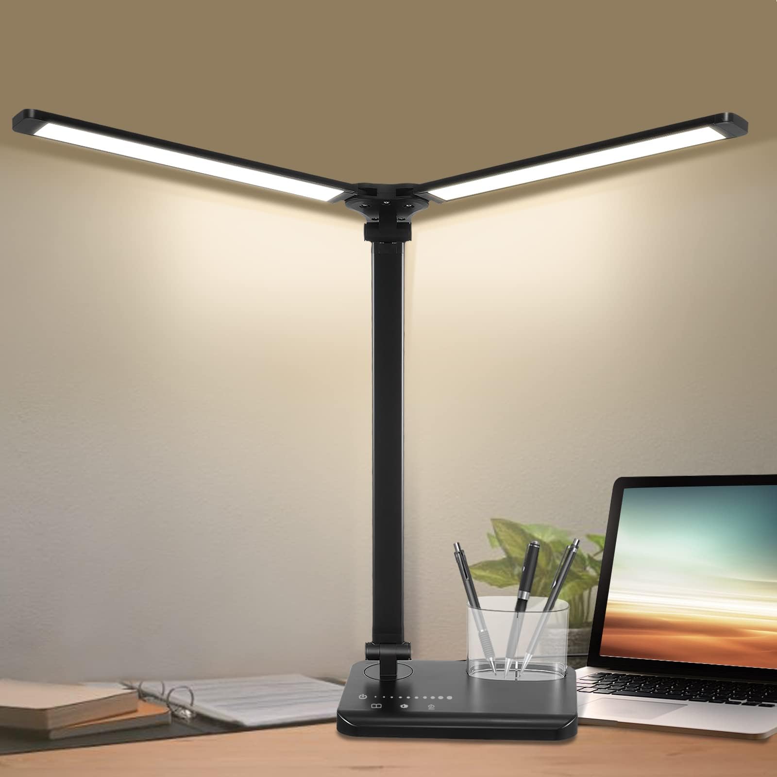 Wholede Schreibtischlampe LED Dimmbar, 2000mAh Doppelkopf Tischlampe 5 ...