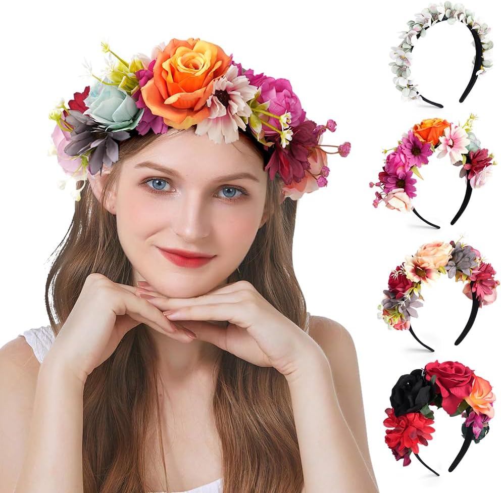 JZK Wedding flower girl bridesmaid bride red rose flower tiara headband ...