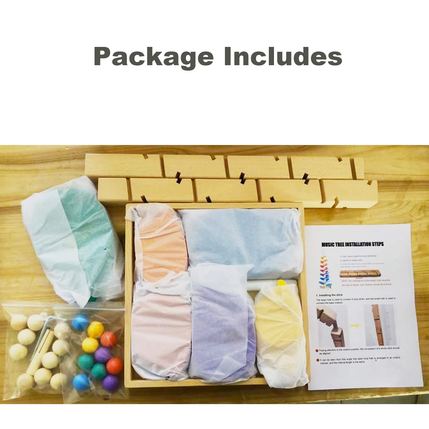 Rainbow Musical Tree Building Blocks Toy Ball Drop Toy for Kids,Wooden ...