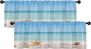 Amazon.com: Emvency Summer Beach Valances for Windows 2 Pack, Sea ...