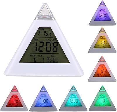 7 LED Colors Changing Pyramid Shaped Digital Alarm Clock Calendar ...
