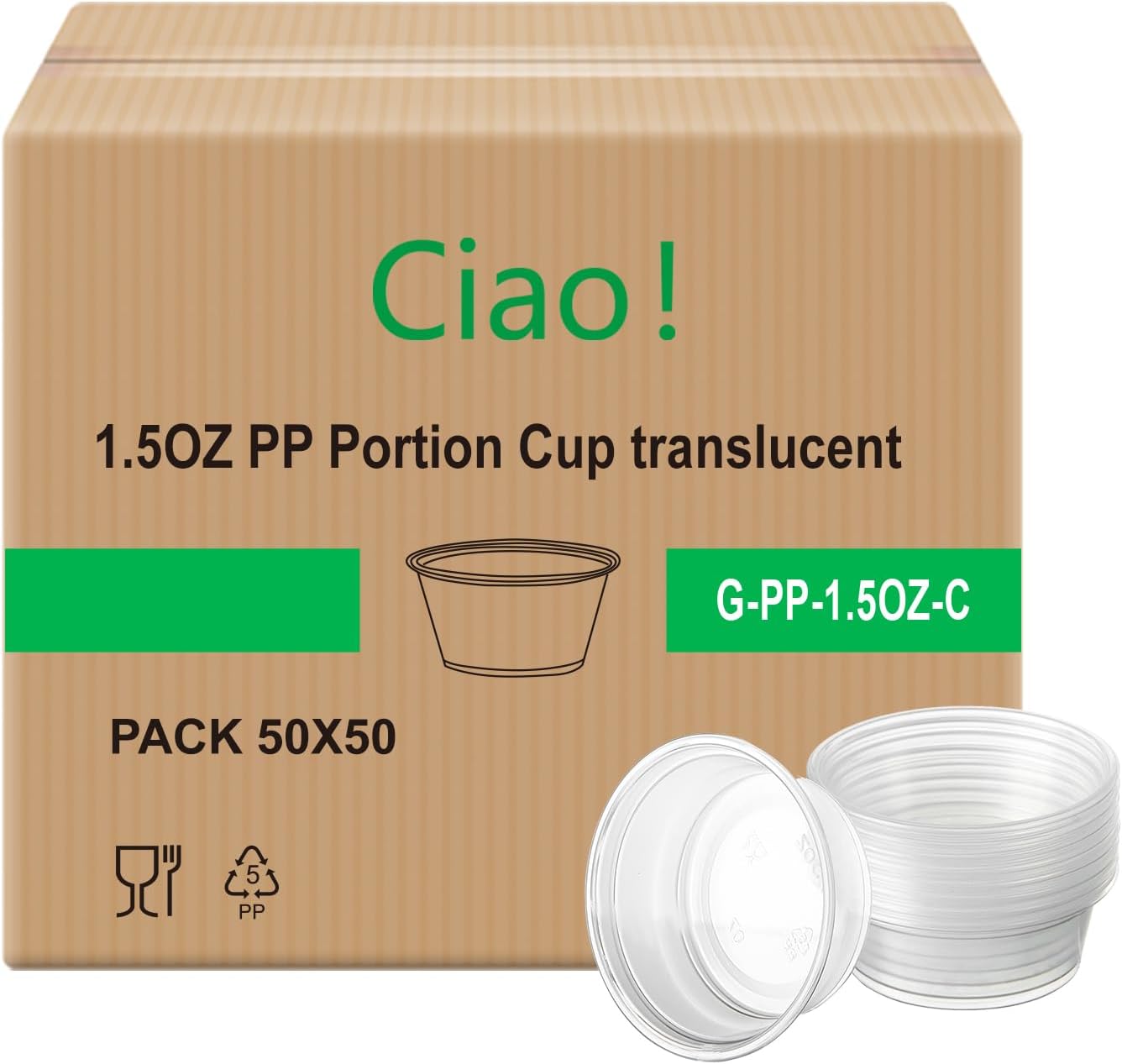 Amazon.com: CIAO! 1.5OZ PP Clear Portion Cup, Lids Sold Separately ...