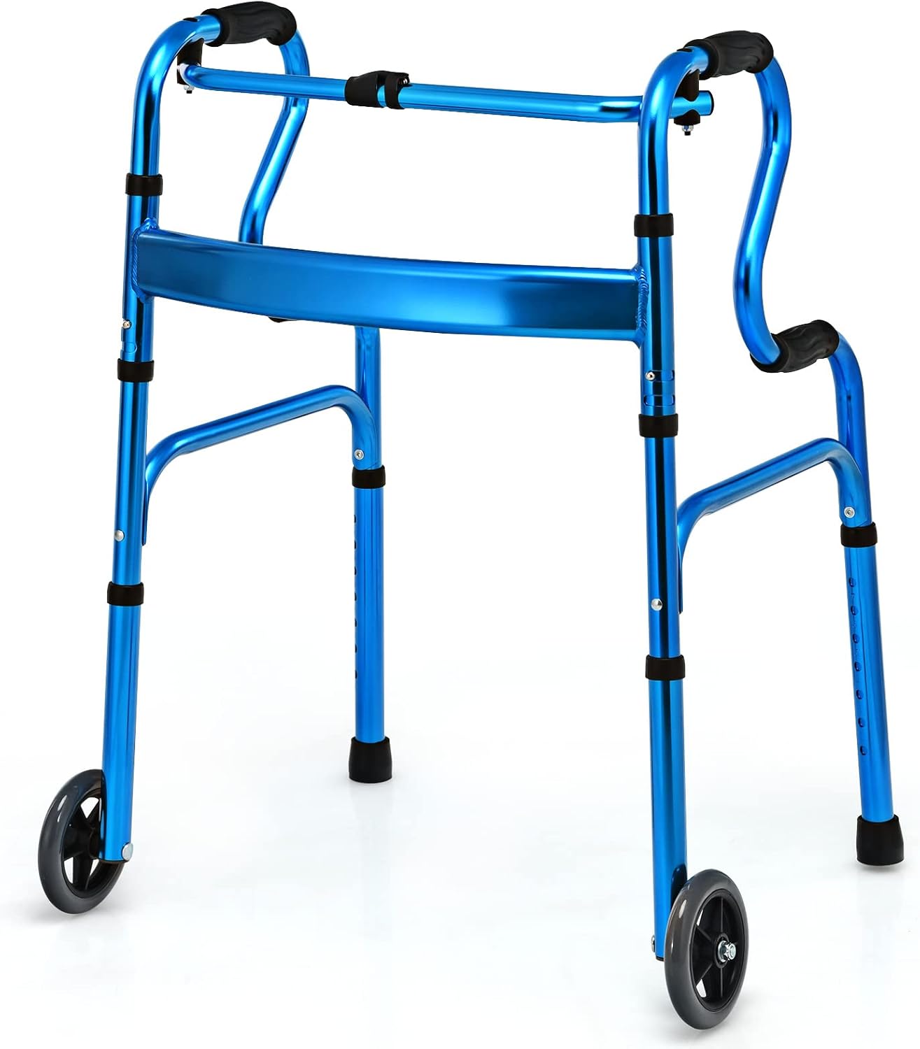 GYMAX Foldable Walking Frame, Lightweight Standard Walker with Wheels ...