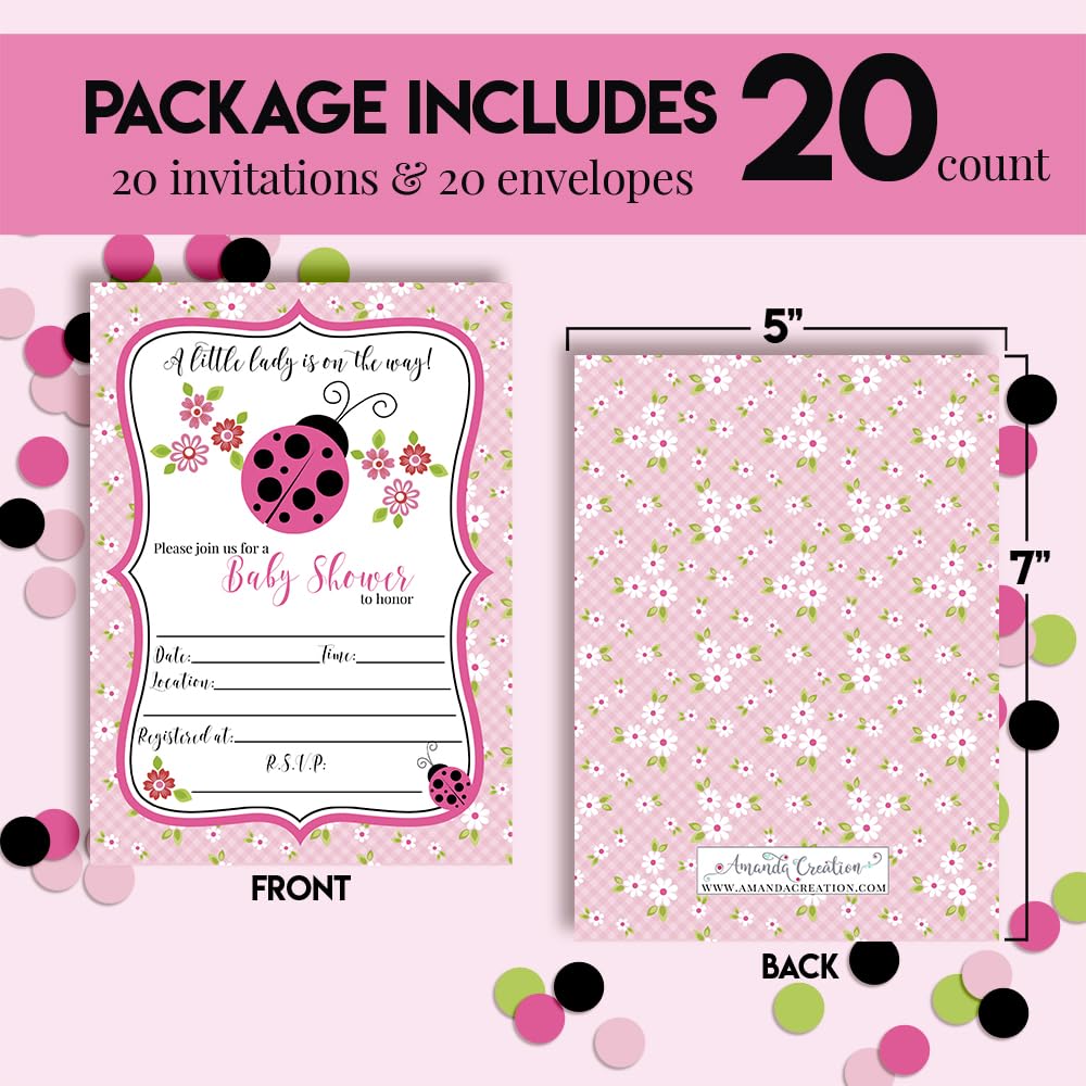 Pink Ladybug Baby Shower Invitations