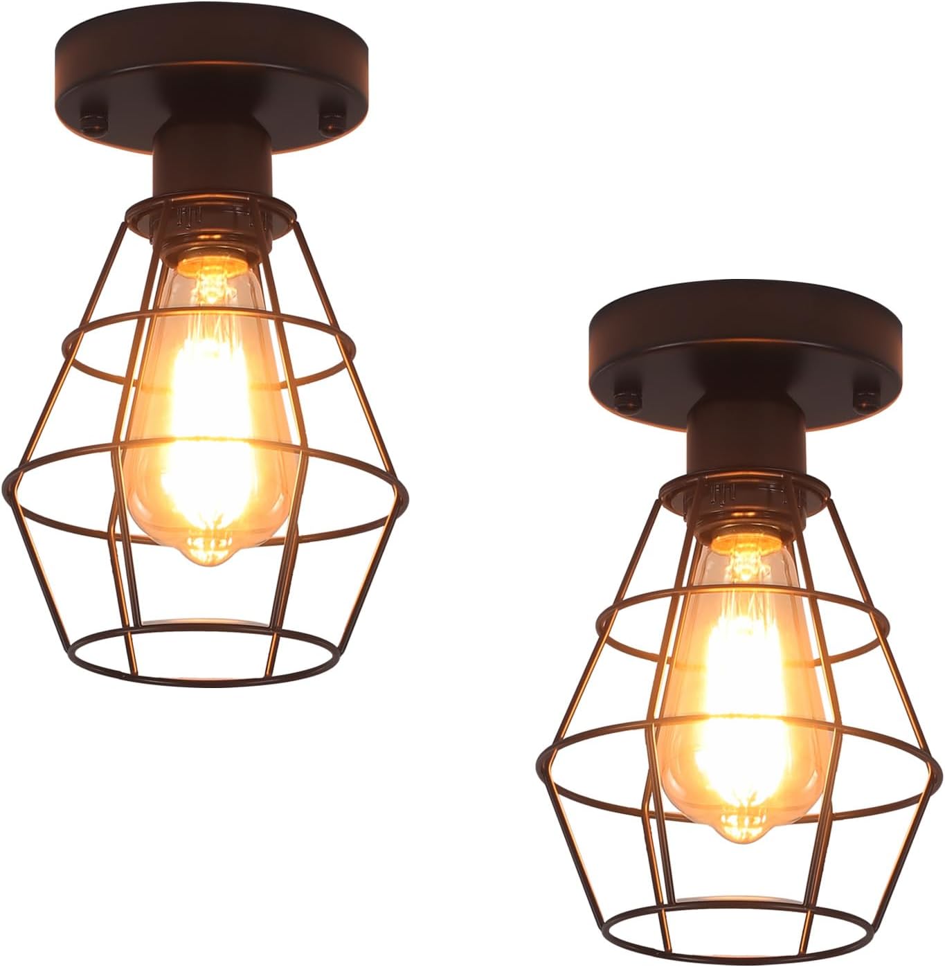 Jasopaco 1-Light Metal Cage Semi Flush Mount Ceiling Light, 2-Pack ...