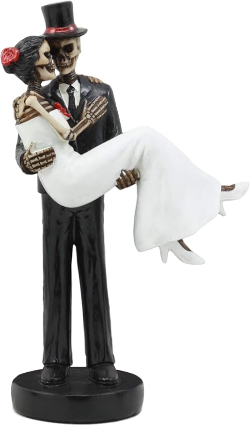 Amazon.com: Ebros Love Never Dies Couple Wedding Groom Carrying Bride Skeleton Cake Topper The ...