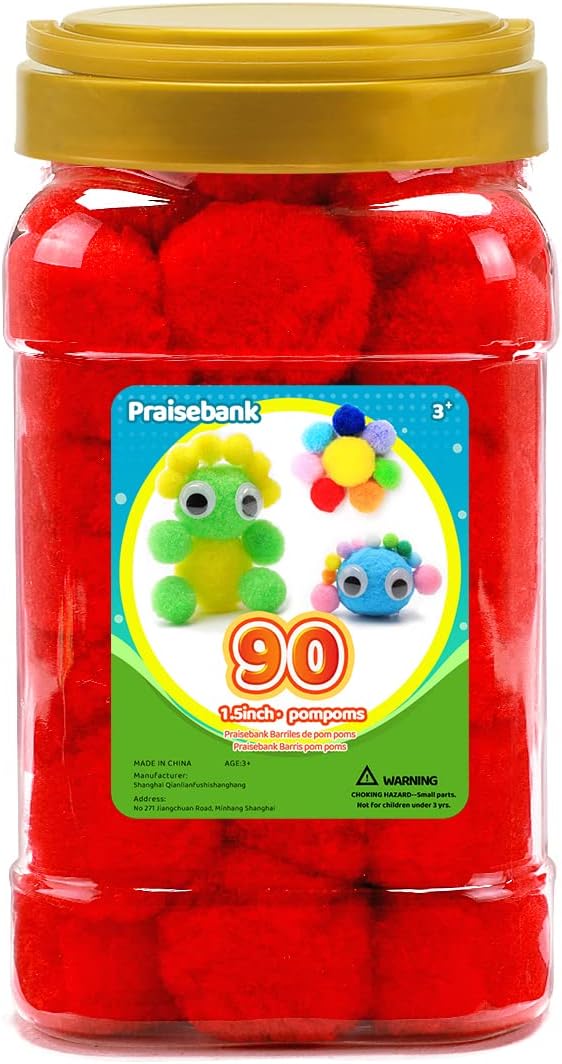 Praisebank Pompones rojos, 90 unidades, 1.5 pulgadas, pompones para ...