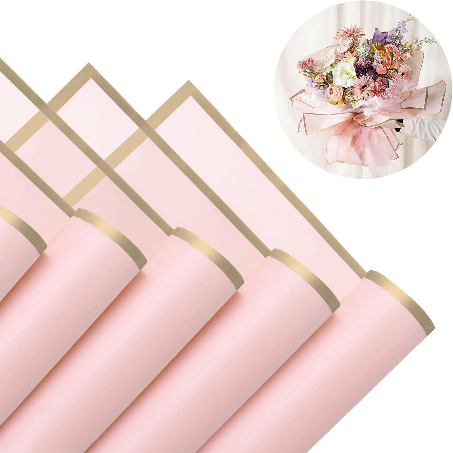Amazon.com: Gloreyan 20 Sheets Gold Edge Flower Wrapping Paper, Pink ...