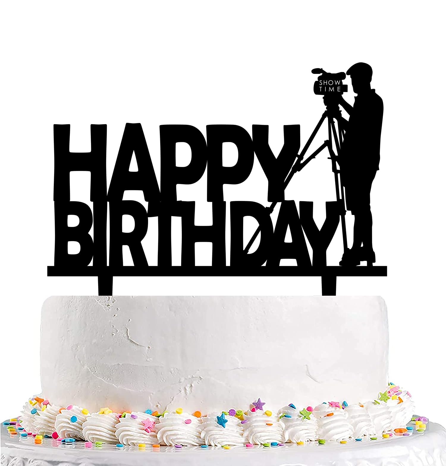 Amazon.com: Camera Photographer Happy Birthday Cake Topper Record Happy ...