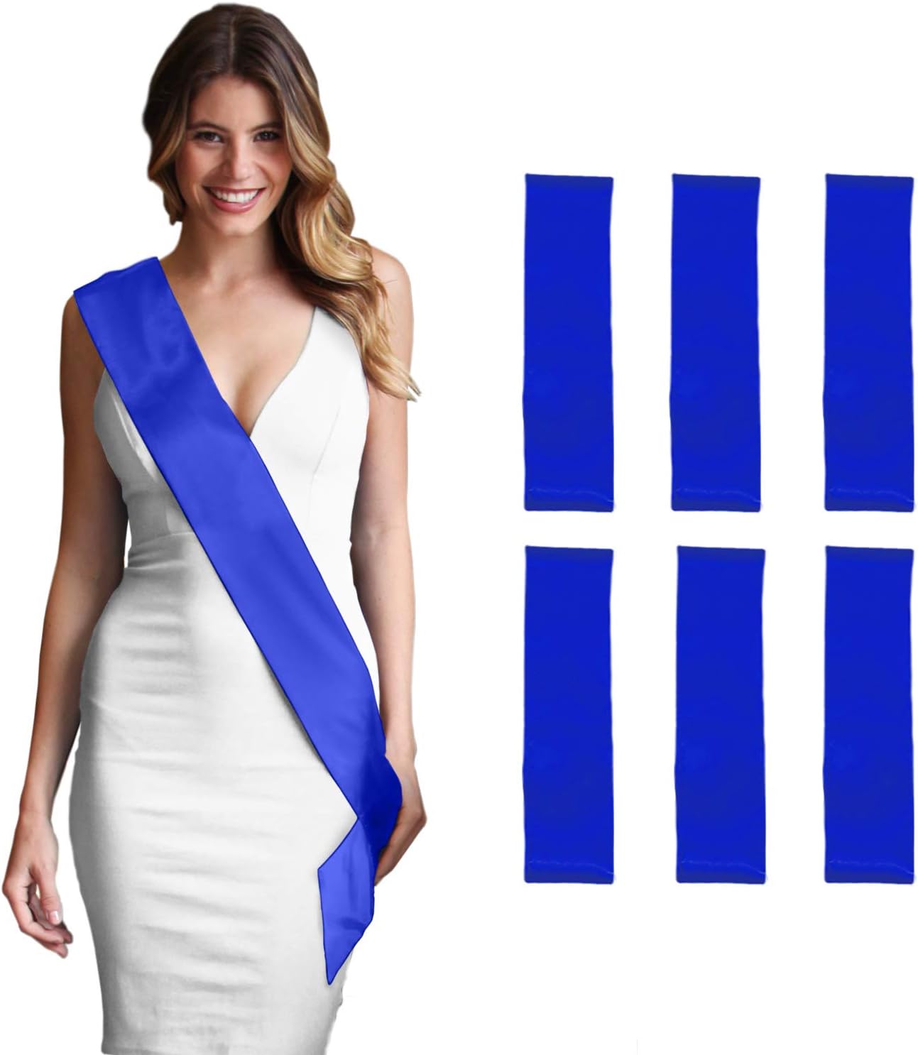 Amazon.com: 6 Pack DIY Plain Blue Satin Sash - Create Your Own Party ...