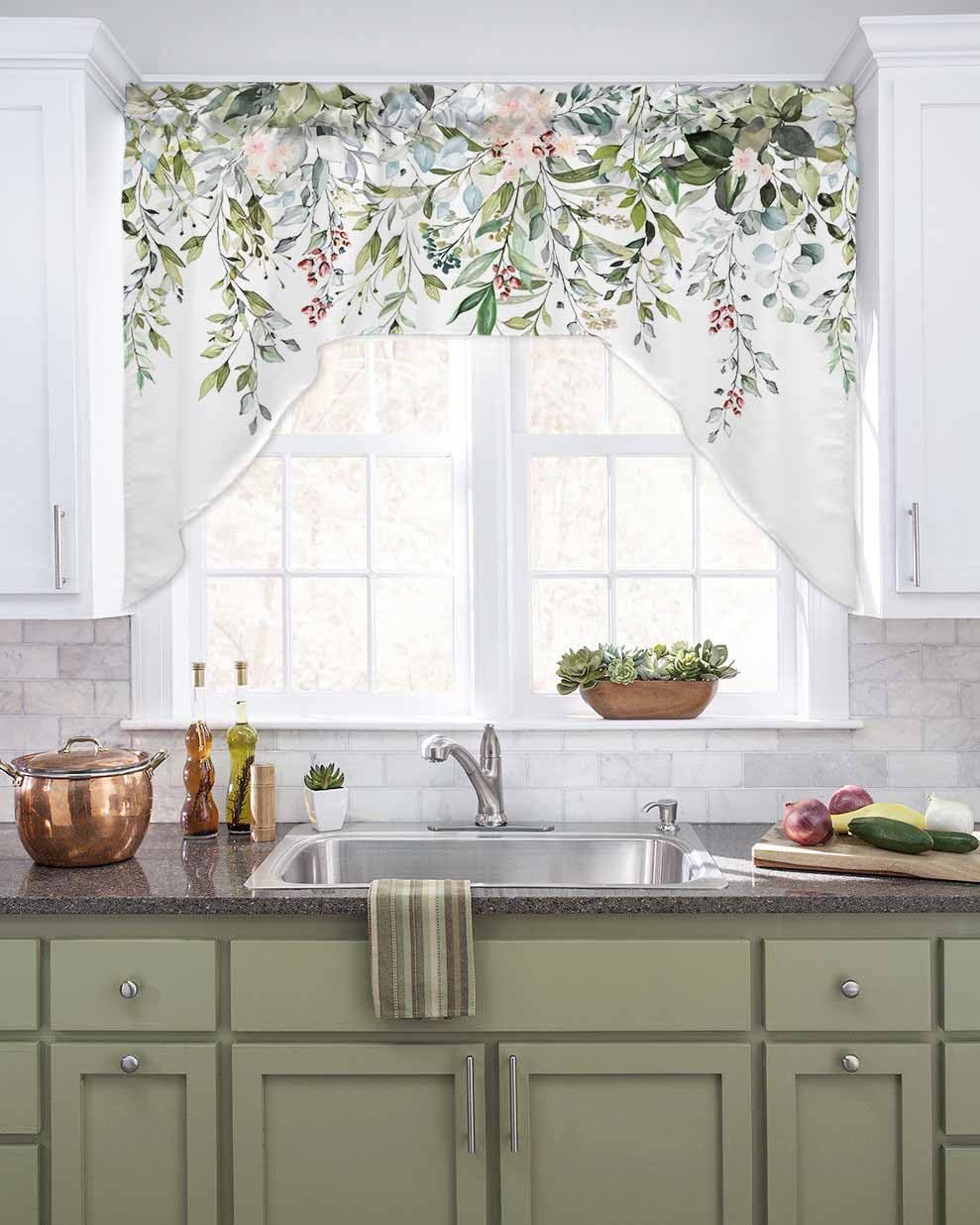 Amazon.com: Watercolor Spring Floral Swag Valances for Kitchen Window ...