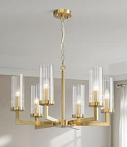 Amazon.com: QUENEY 6-Light Brushed Gold Chandelier with Striped Glass ...
