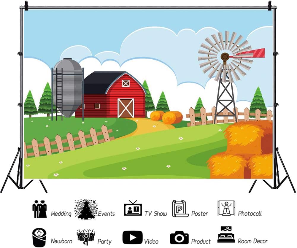 Lighting & Studio Laeacco 10x6.5ft Cartoon Farm Vinyl Background Barn ...
