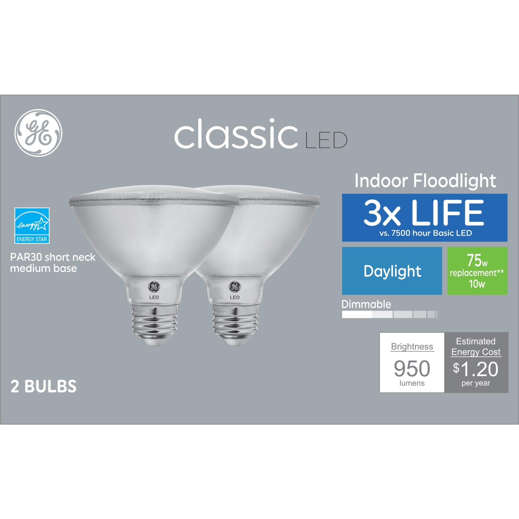 GE Classic LED Light Bulbs, 75 Watt Eqv, Daylight, PAR30 Bulbs (6 Pack ...