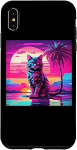 Amazon.com: iPhone XS Max Cat Vaporwave Retrowave Aesthetic Synthwave 80s Palm Tree Case : Cell ...