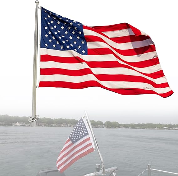 Amazon.com: Boat Flag Pole Kits with 16" W x 24" L US Flag - Marine ...