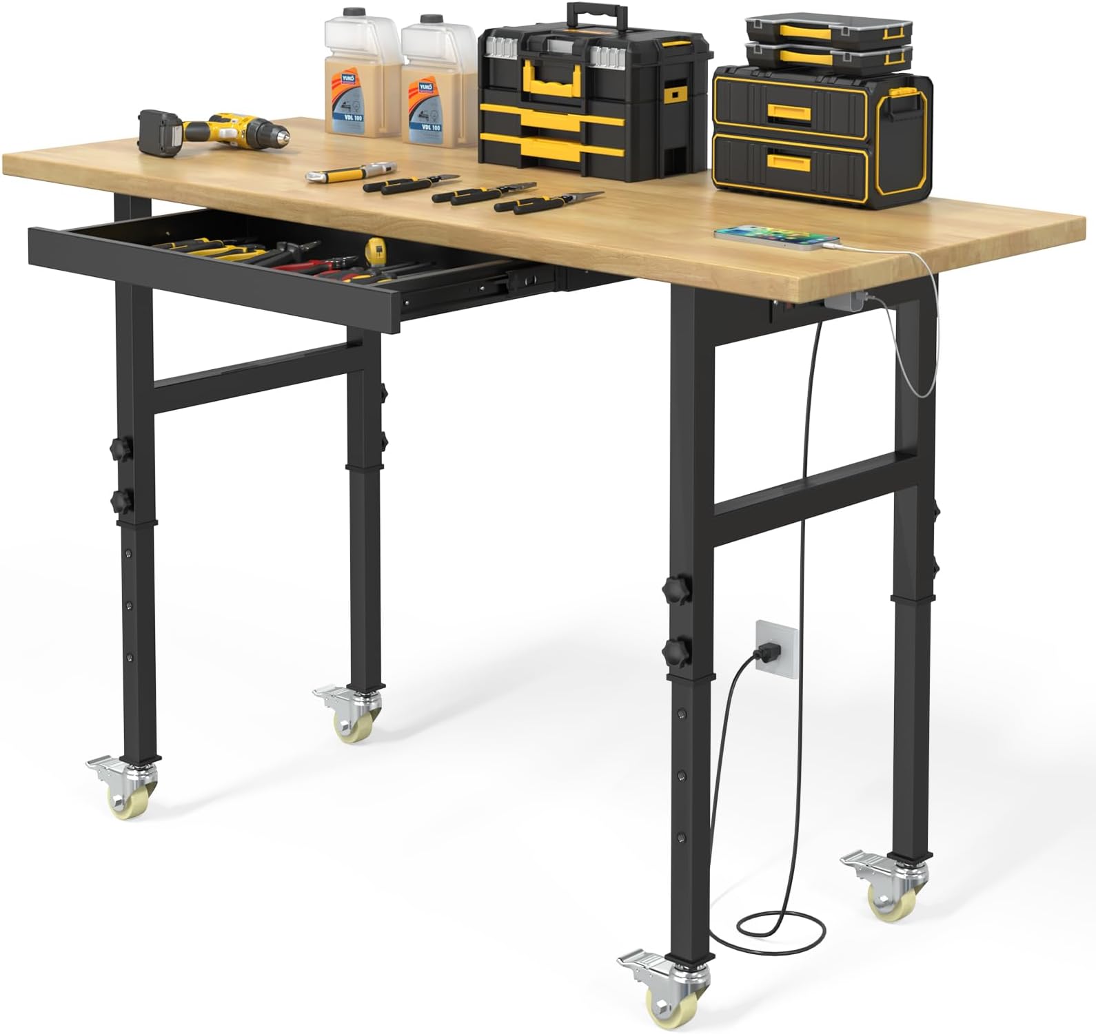 PULLAFUN 60" Work Benches for Garage, Height Adjustable Workbench with ...