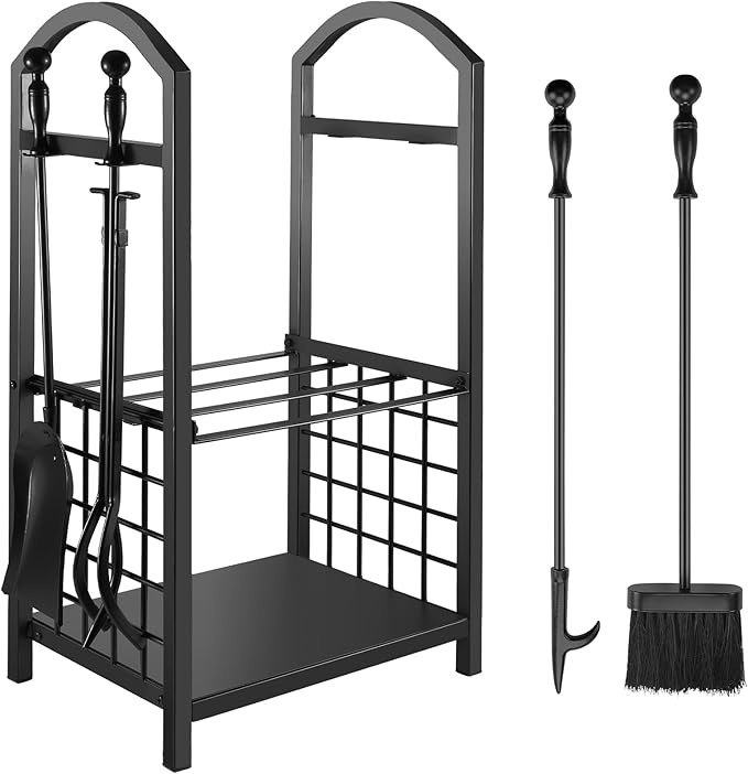 Amazon.com: ATiyyo Firewood Rack Indoor Outdoor 5 Pieces Fireplace Tool ...