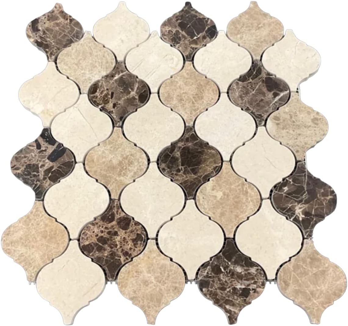 Tenedos Mix Light and Dark Emperador and Crema Marfil 3 Inch Arabesque ...
