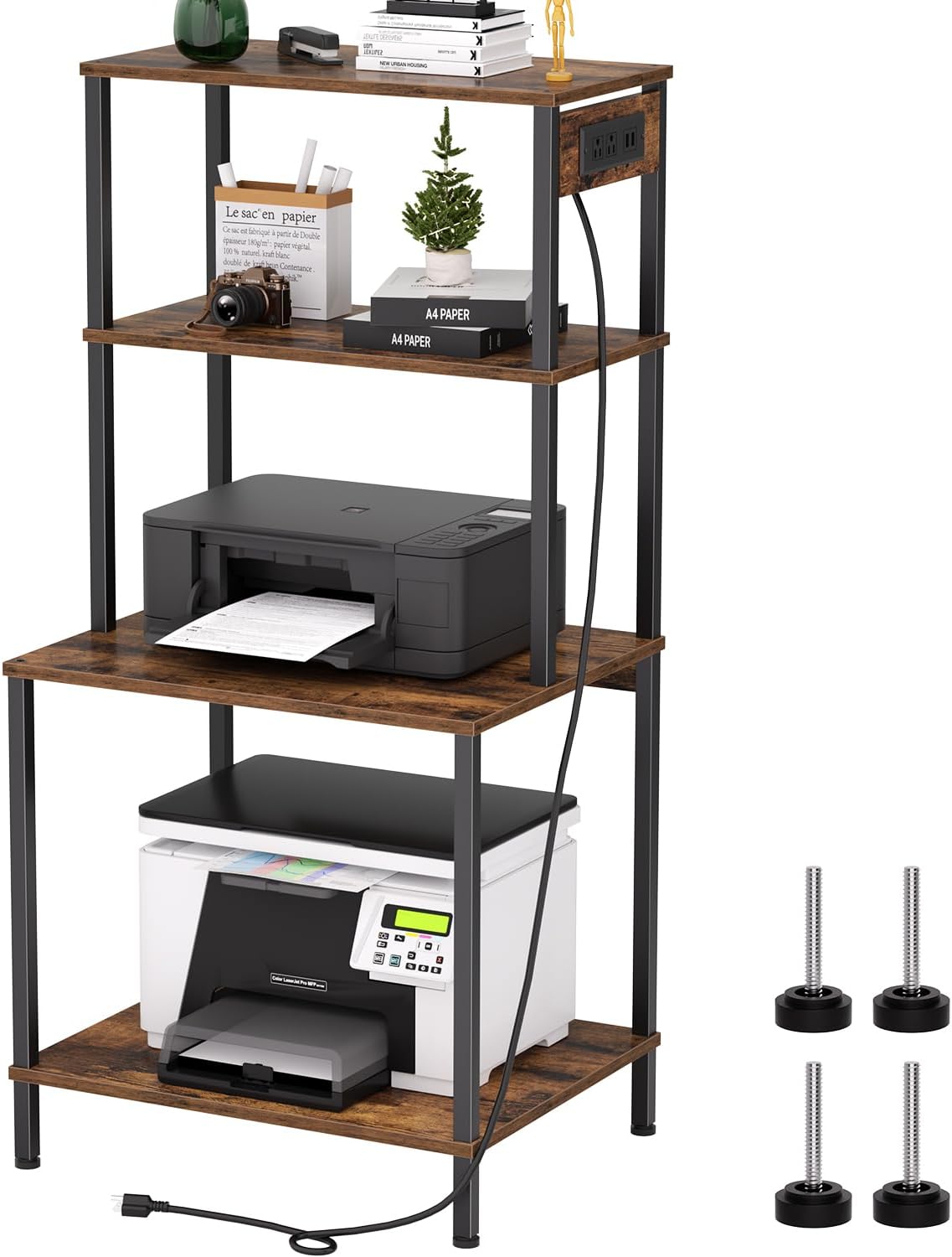 Amazon.com: Printer Stand with Charging Station, 49"Tall 4-Tier Printer ...
