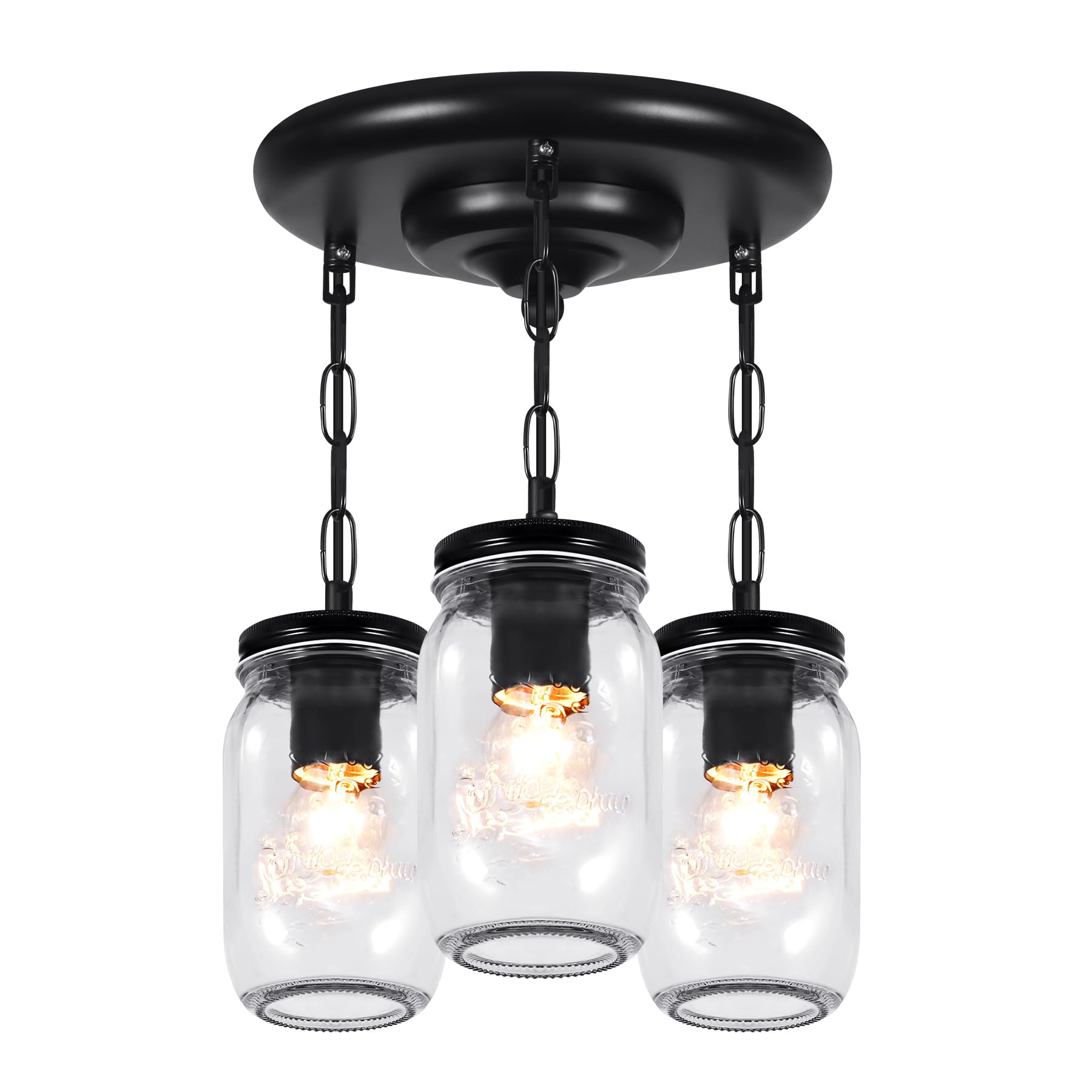Ridgeyard Mason Jar Light Fixtures, 3-Lights Pendant Ceiling Lights ...
