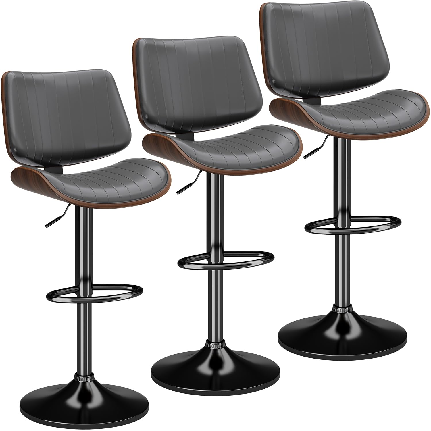 Amazon.com: REONEY Swivel Bar Stools Set of 3, Adjustable Bentwood ...