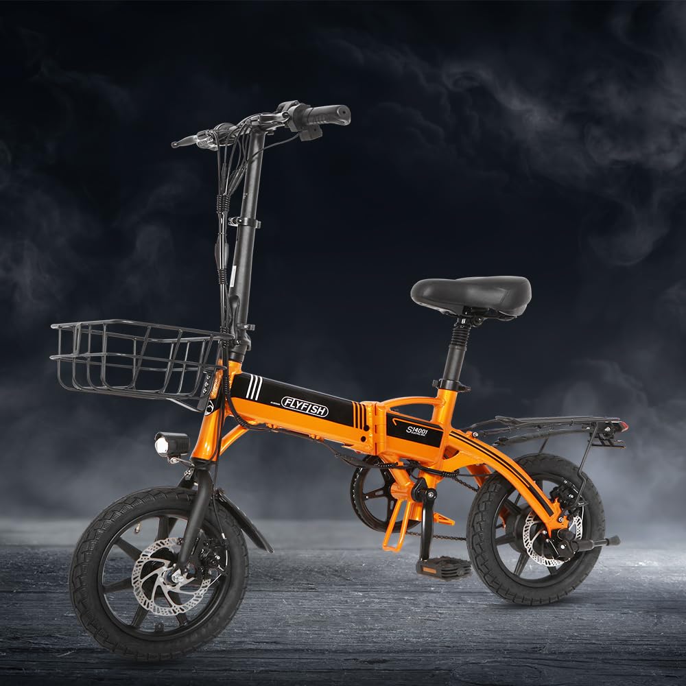 Amazon | 型式認定モデル FLYFISH 14インチ電動アシスト自転車 折り畳み式 折りたたみ自転車 公道走行可能 免許不要 36V10Ah 100KG耐荷重 80km長距離走行 通勤 ...