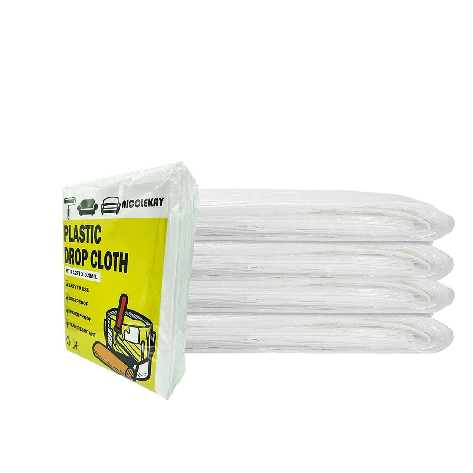 Amazon.com: NICOLEKAY 5 Pack 12 x 9 ft Painter’s Plastic Drop Cloth ...