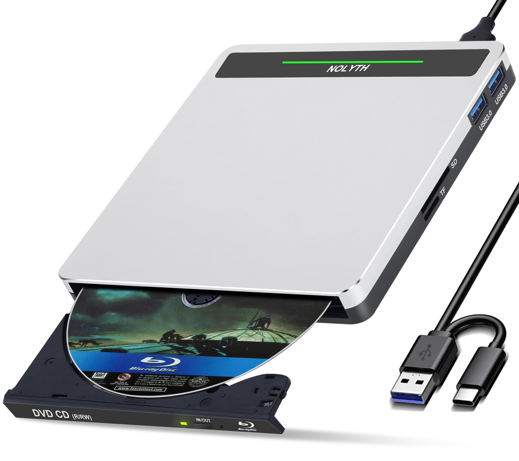 NOLYTH External Blu Ray Drive, USB 3.0 Portable +/-RW Bluray Burner ...