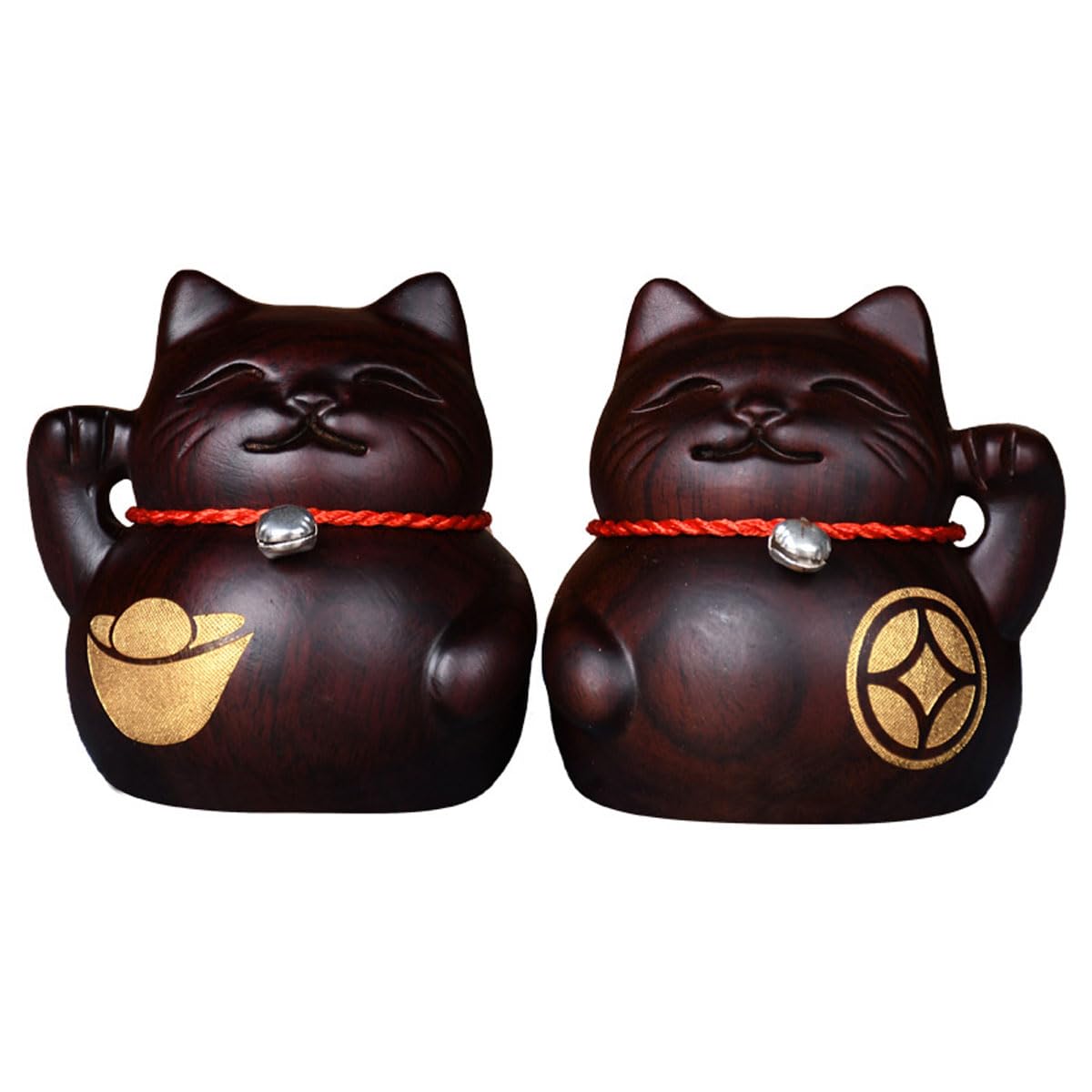 Cute Lucky Cat Statue,Mini Maneki Neko Set - 2 Antique Black Wood Cat ...