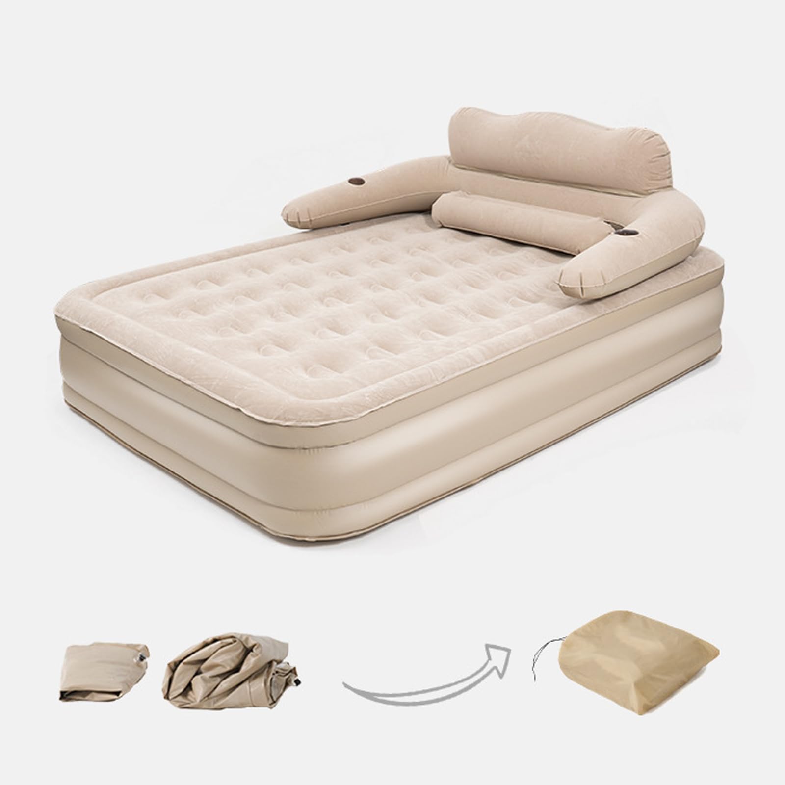 Portable Camping Air Mattress with Headboard, 40cm Height Inflatable ...