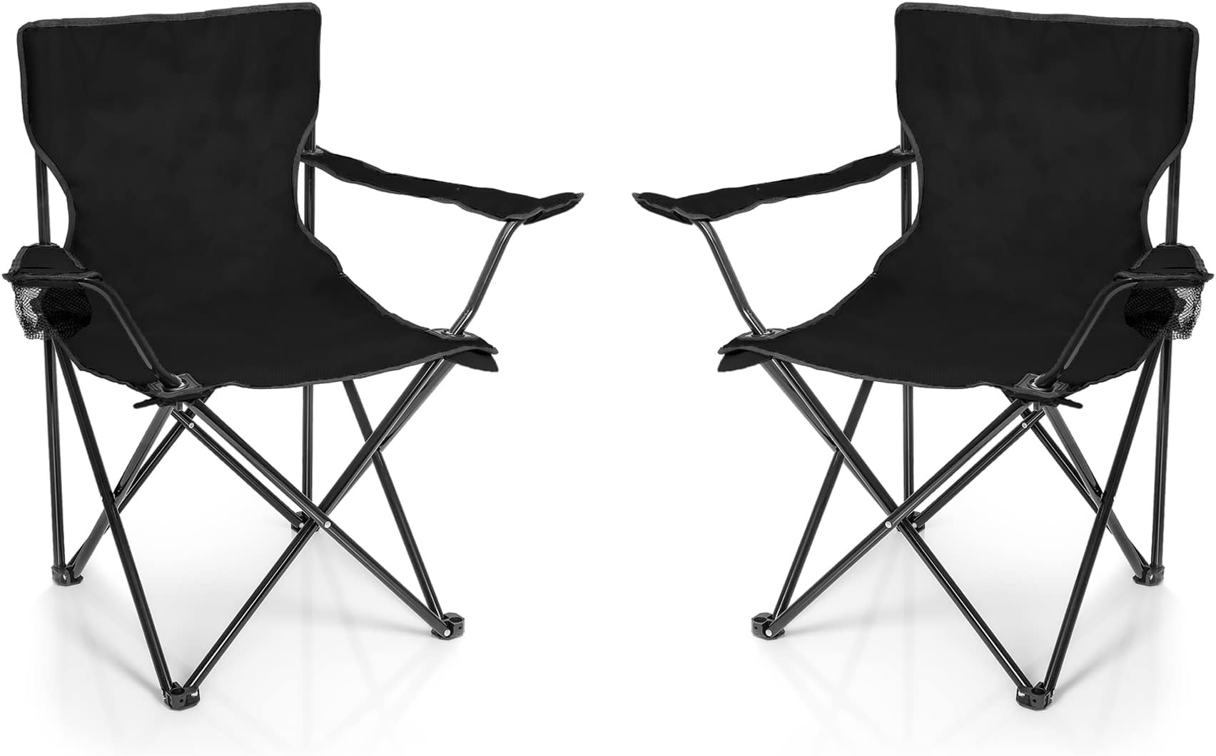 BigDean 2 x Folding Chair Black Camping Chair Fishing Chair with Drink ...