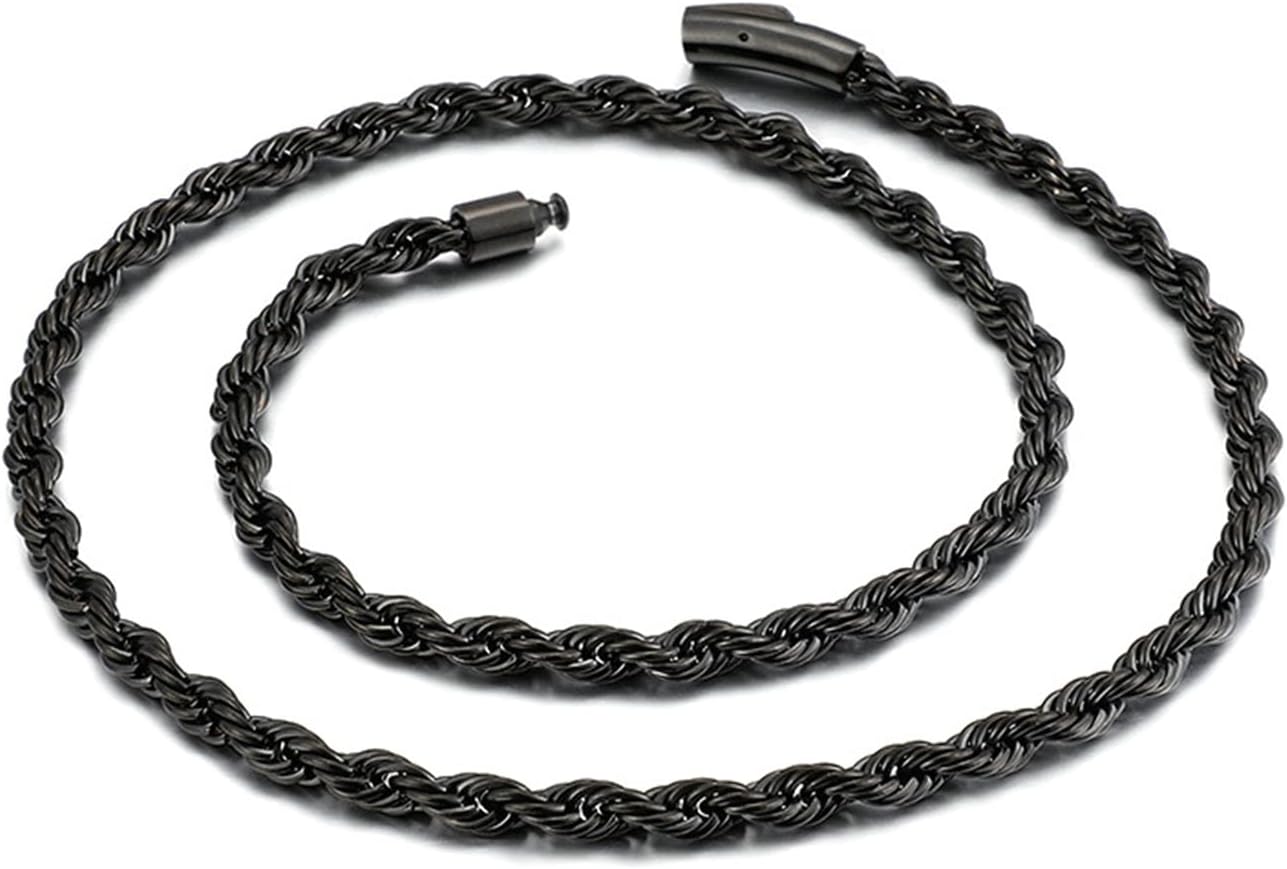 Epinki 26 Inch Chain Necklace Men 3.8MM, Stainless Steel Black Twisted ...