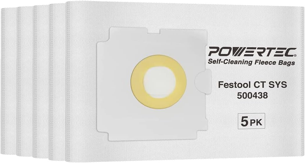 POWERTEC 75059 Fleece Filter Bags for Festool 500438 Fits CT SYS, 5PK ...