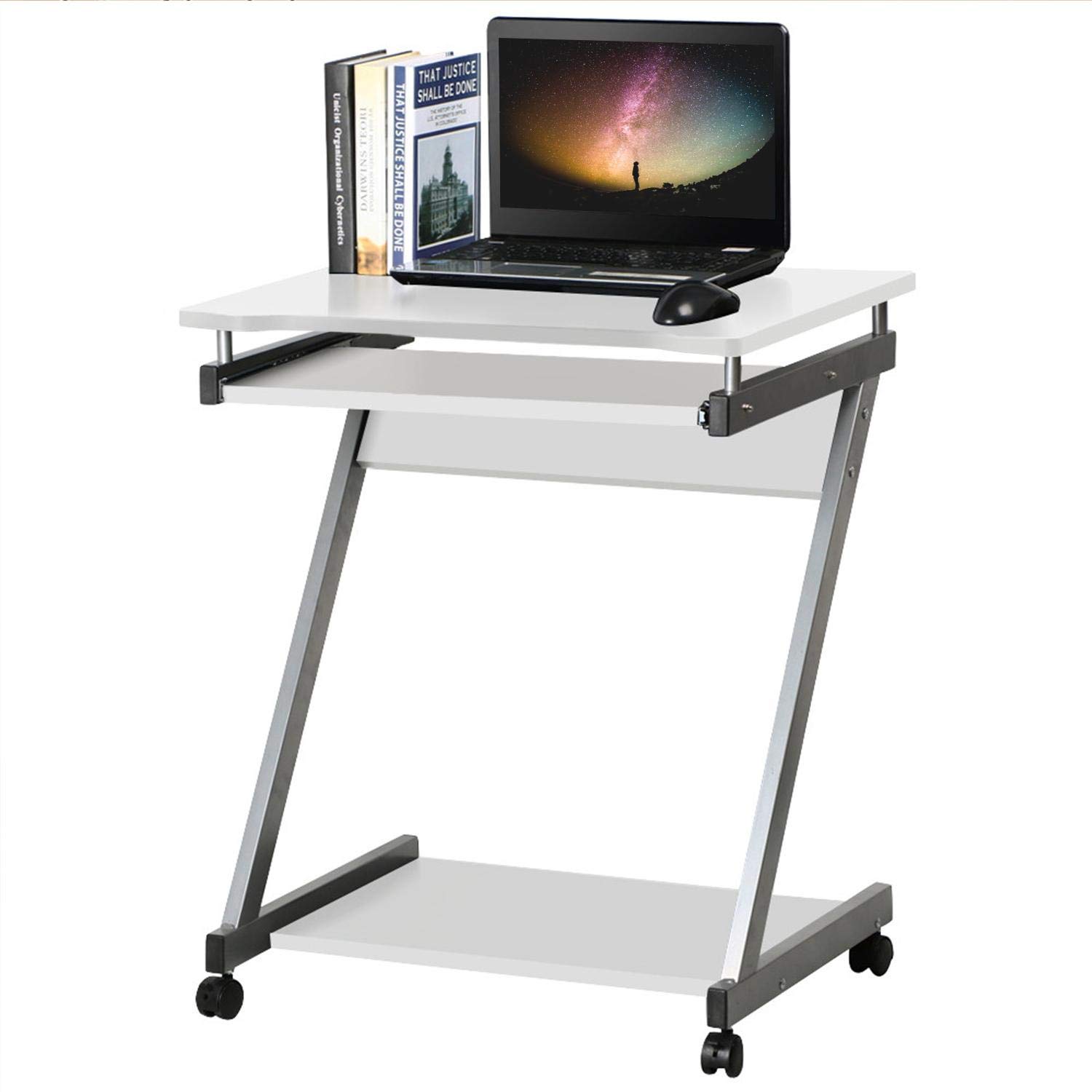 costoffs 60.2 x 48 x 74 cm Mobile Computer Desk Z-Shaped with Sliding ...