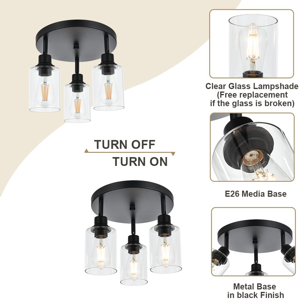 VINLUZ 3 Light Multi-Directional Rotating Semi Flush Mount Ceiling ...