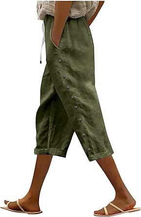 Amazon.com: jxsoyen Womens Capri Pants for Summer Drawstring Cotton ...