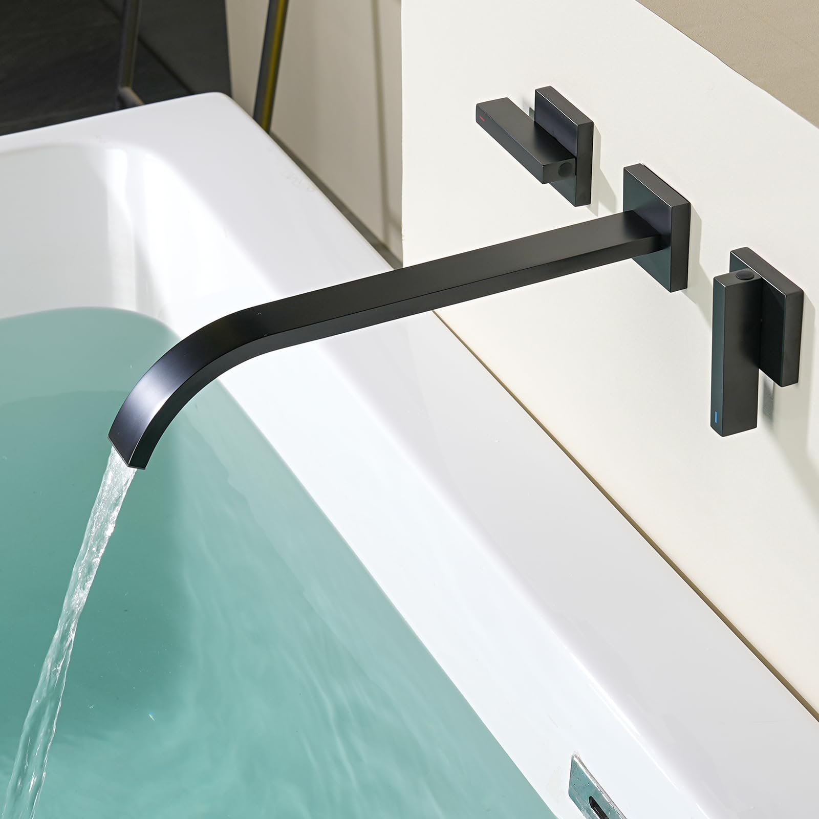 Modern Black Wall Mount Bathtub Faucet Solid Brass,AUU Double Handle ...