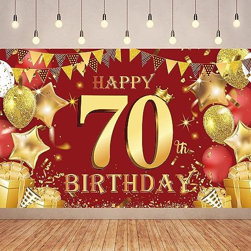 Amazon.com : 6x3.6FT Red Gold Birthday Banner Party Decorations,Red ...