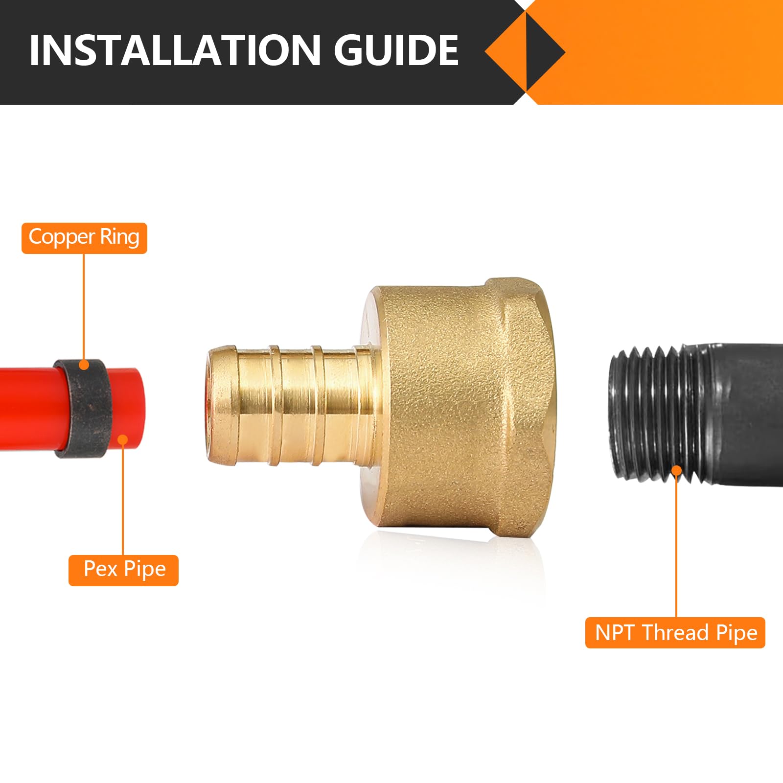 Snapklik.com : 5-Pack PEX Fittings, 1" PEX X 1" Female NPT, Brass Crimp ...