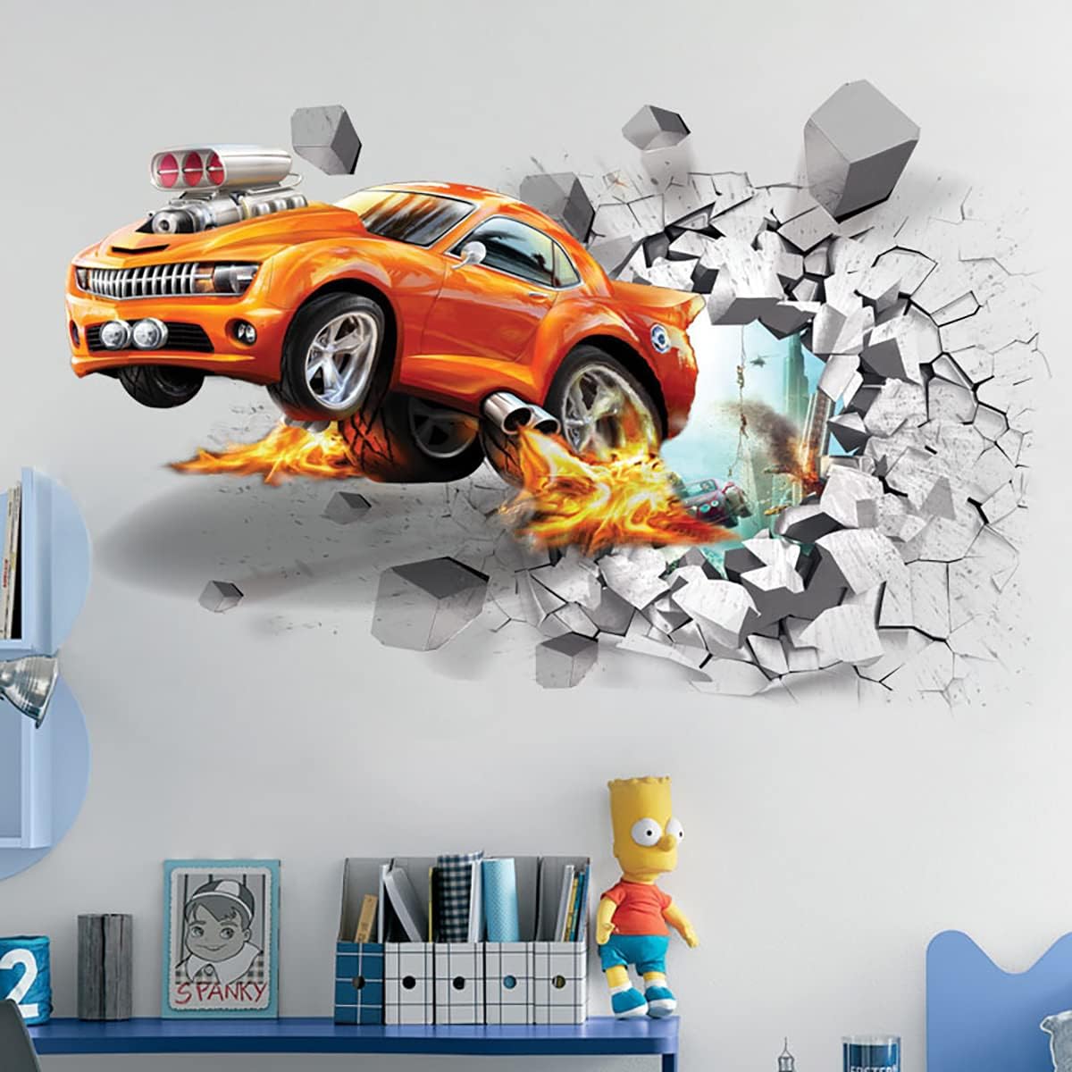 Amazon.com: Dynamic Car Wall Stickers, Breaking Wall Creative 3D Wall ...
