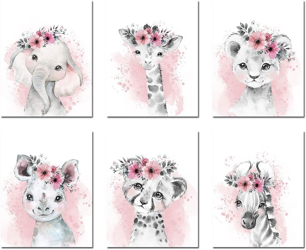Amazon.com: Kiddale Baby Watercolor Animals Wall Art Prints Set of 6 ...