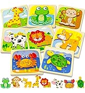 Amazon.com: Benresive Wooden Toddler Puzzles, 4pcs Animal Montessori ...