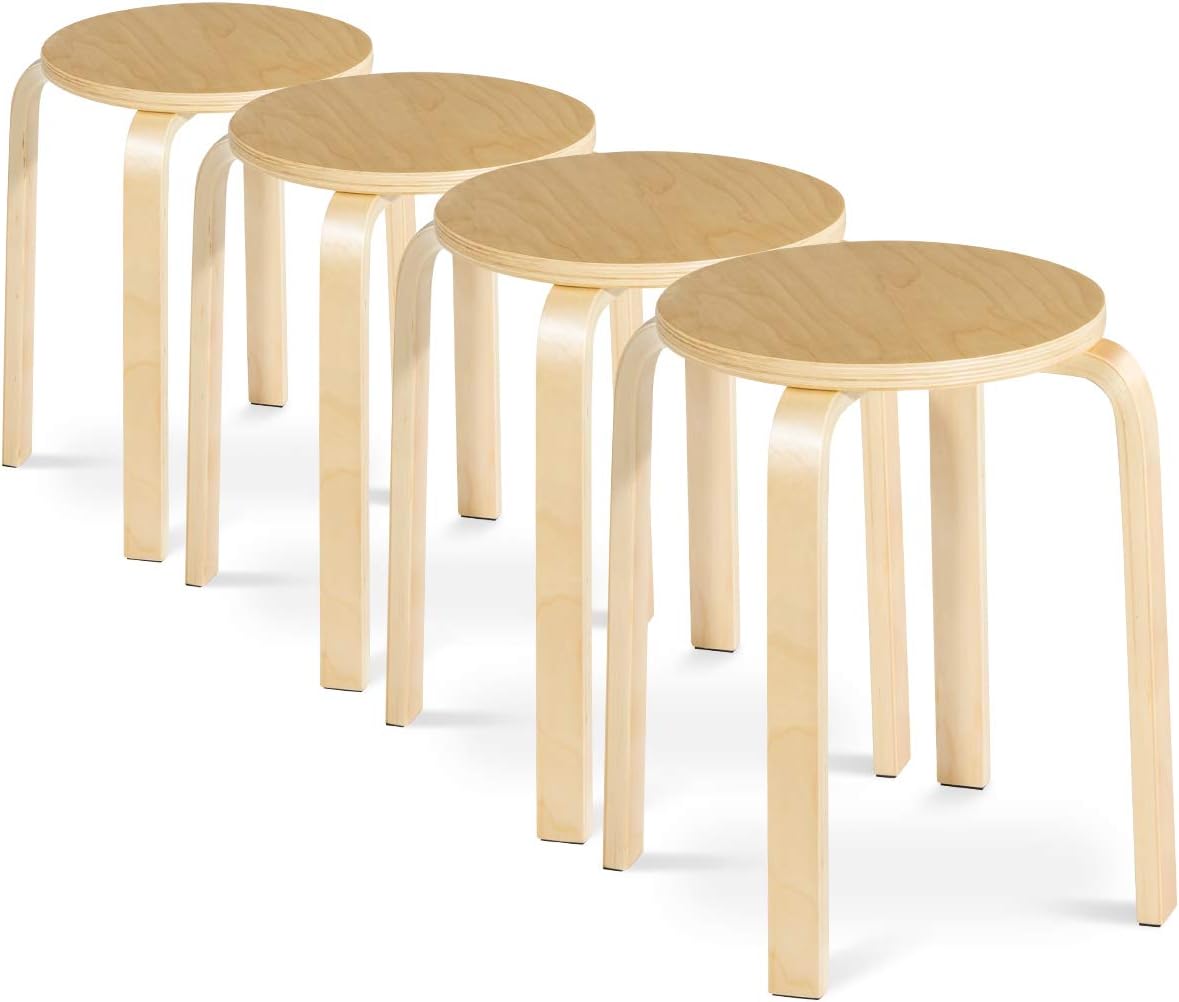 Amazon.com: LDAILY 4 Pieces Bentwood Stools, Stackable Round Top Chairs ...